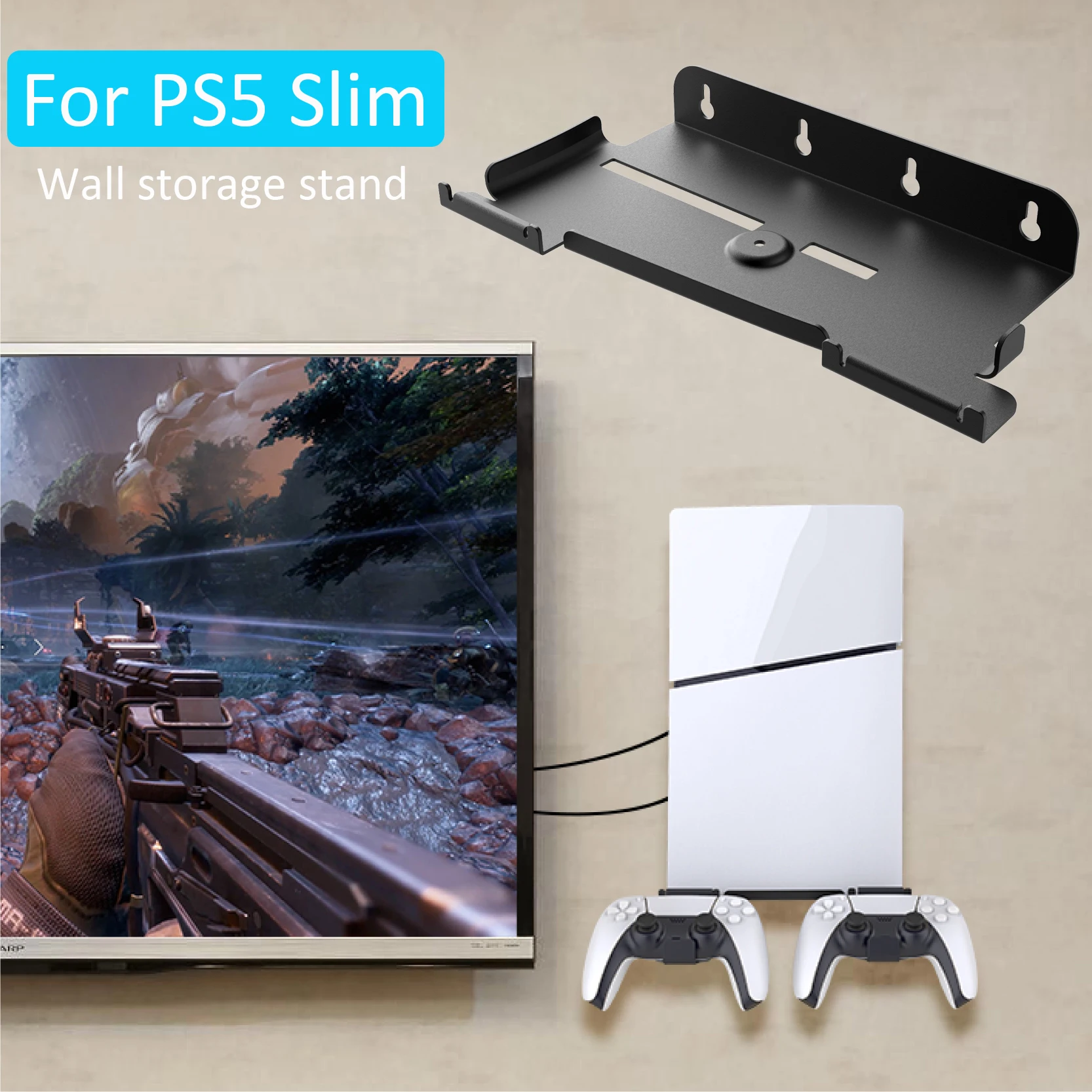 For-PS5-Slim-host-wall-stand-mounted-storage-rack-with-2-Handle-hook ...