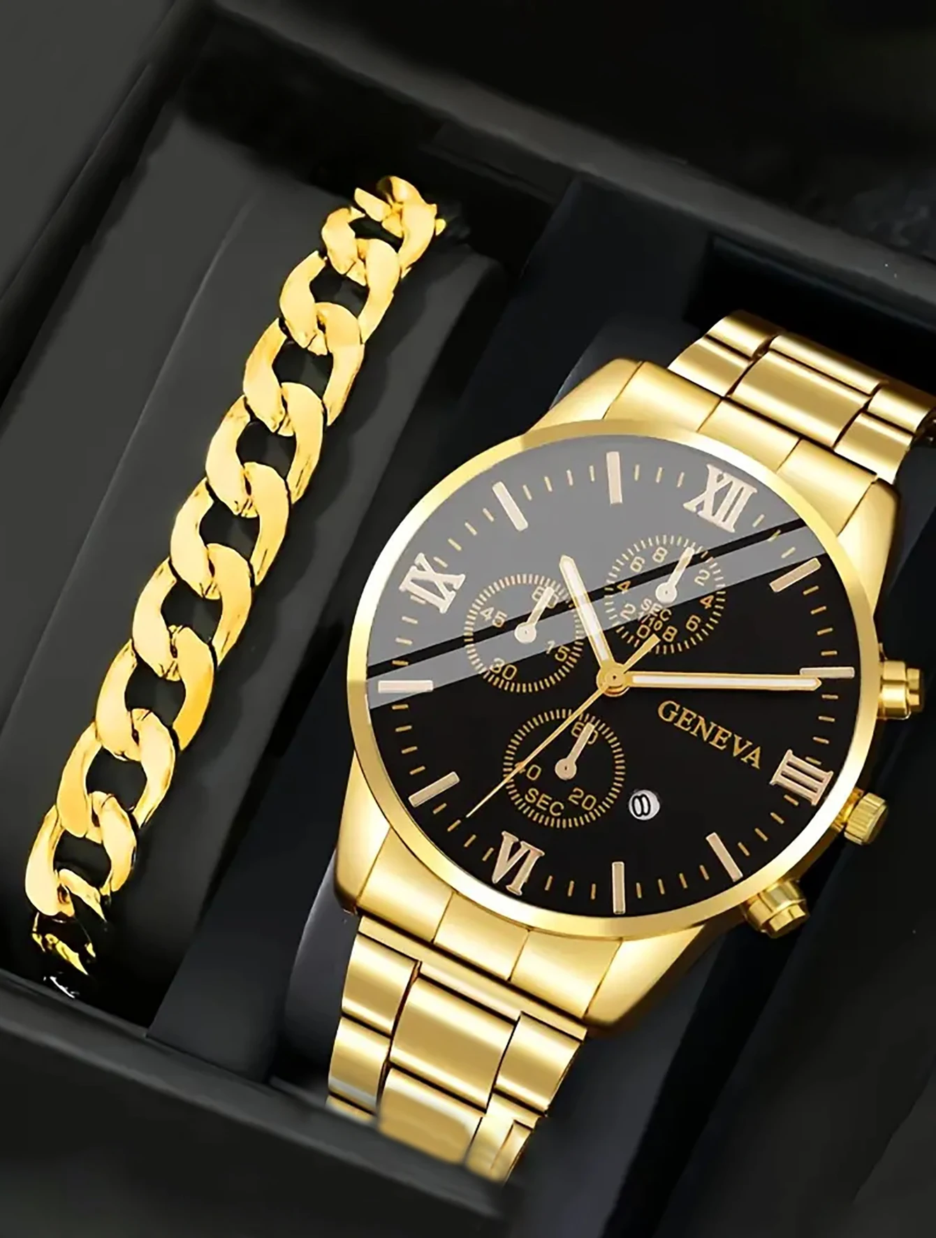 2PCS-Fashion-trend-Men-s-Roman-Scale-quartz-watch-and-bracelet-set ...
