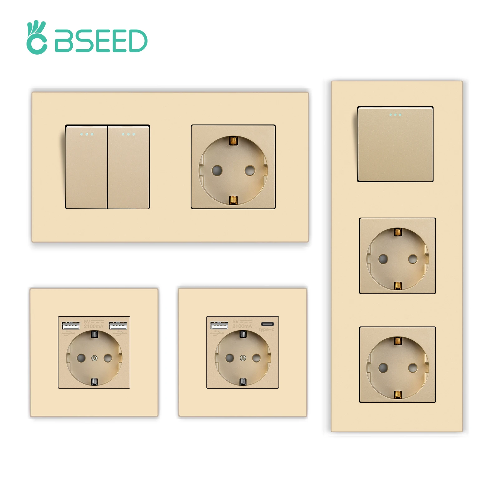 BSEED Mechanical Light Switch With Wall Sockets 1/2/3Gang 1Way Power ...