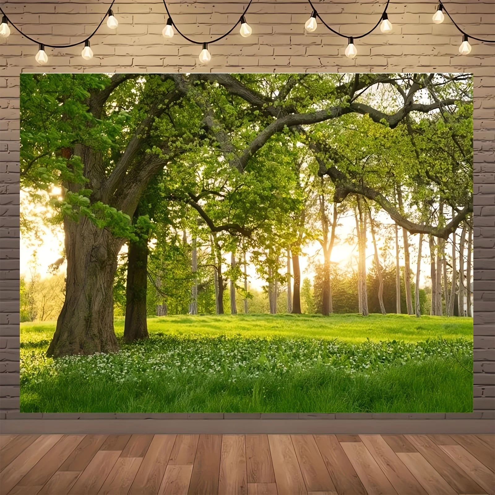 Forest and tree photography background, blooming flowers, green ...