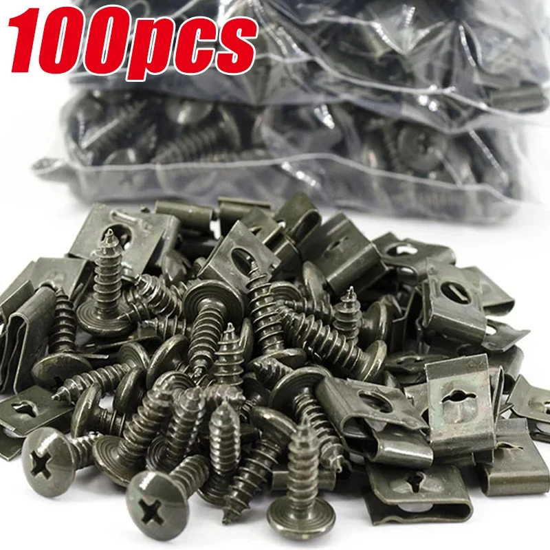 Mixed-Car-Motorcycles-Metal-Screw-Tapping-Fastener-Clip-U-Type-Clip ...