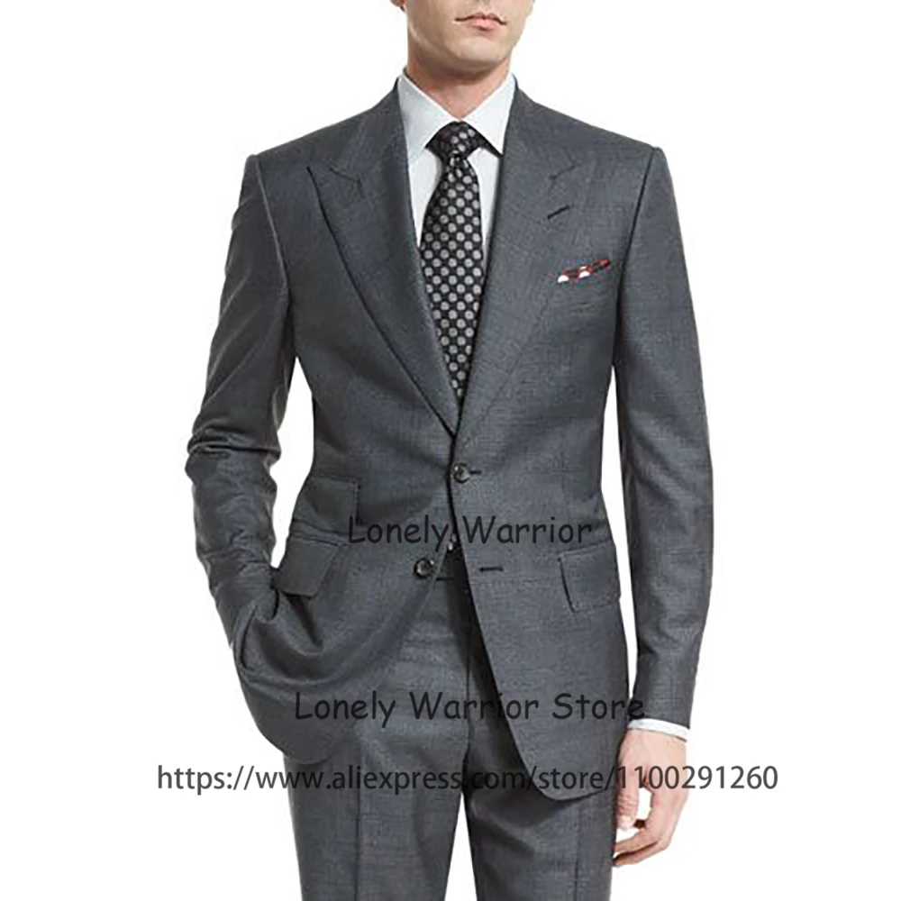 Handsome Grey Mens Suits Peak Lapel Business Blazer Tuxedo Party Prom ...