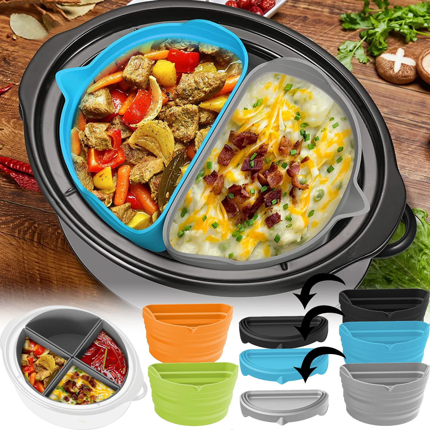 Silicone-Slow-Cooker-Divider-Liner-Reusable-Divider-Leakproof ...