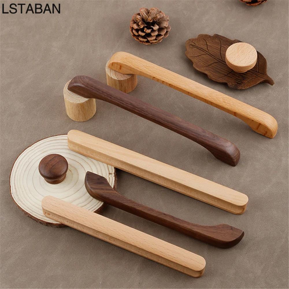 Walnut-Solid-Wood-Cabinet-Handles-Beech-Wooden-Furniture-Door-Handle ...