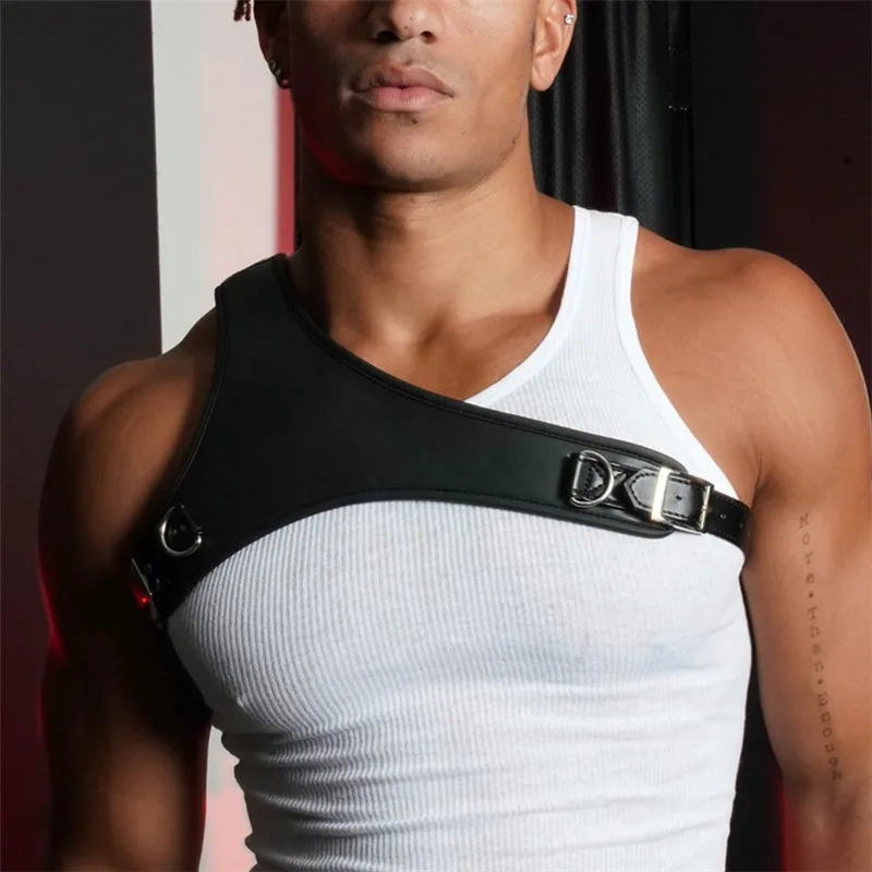 Feisth-Gay-Clothes-Neoprene-Crop-Tops-Sexual-One-Shoulder-Chest-Harness ...