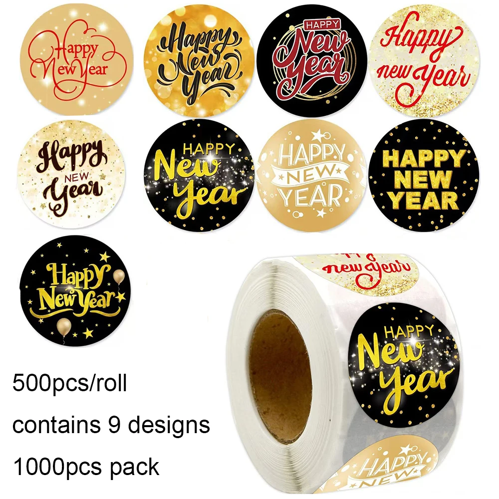 1000pcs Happy New Year Stickers Self-adhesive Labels For DIY Lovers ...
