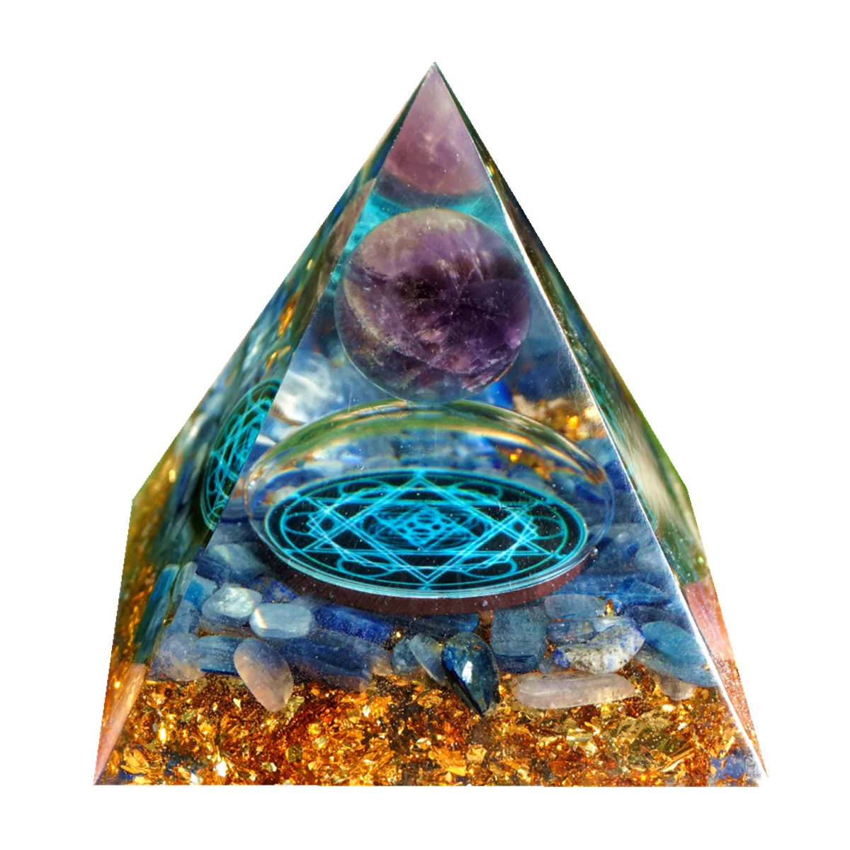 Amethyst Crystal Sphere Orgonite Pyramid with Kyanite Stone Reiki Chakra Energy Orgone ...