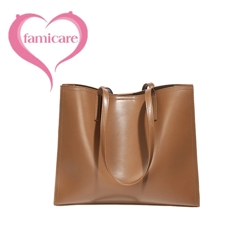 Lady Large Capacity Split Leather Handbag Solid Color Female Tote Bags ...