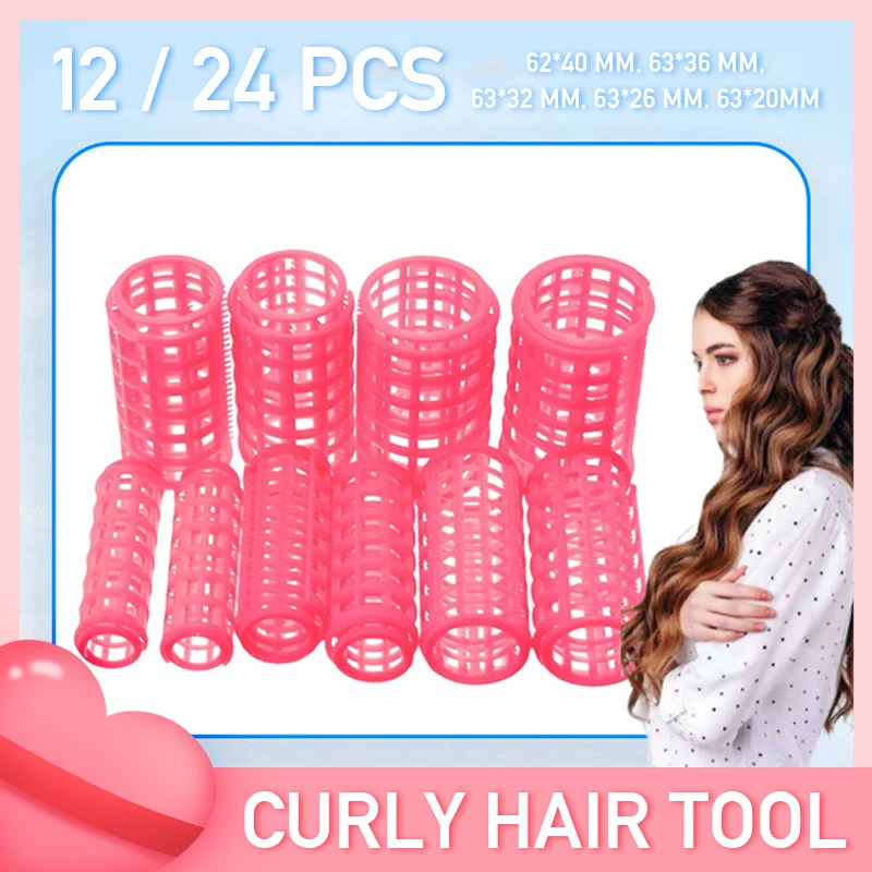 12-24Pcs-Pink-Hair-Rollers-Curlers-Heatless-Hair-Curler-Roller-Large ...