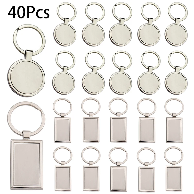 40Pcs-Blanks-Keychain-with-Hole-Flat-Round-Rectangle-Blank-Tags ...