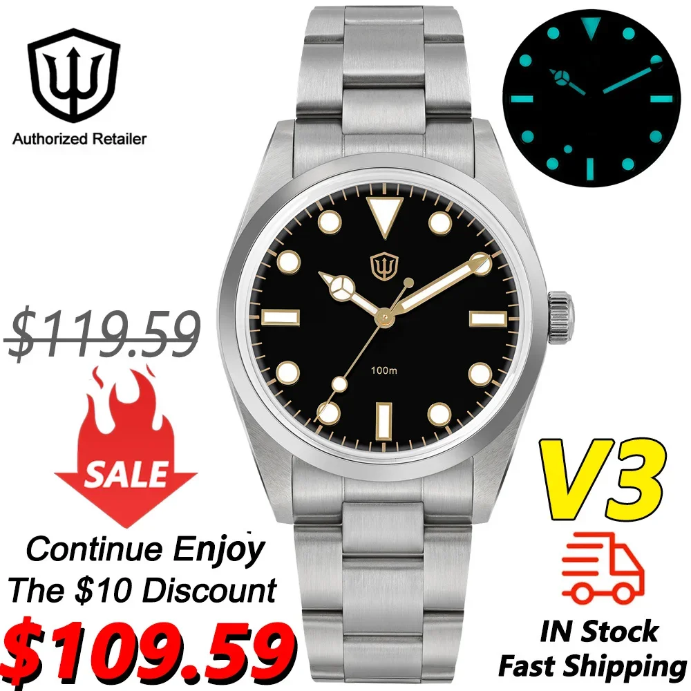 Watchdives WD1016 V3 시계 VH31 스윕 두 번째 무브먼트 100m 방수 스테인레스 스틸 슬림 케이스 빛나는 ...