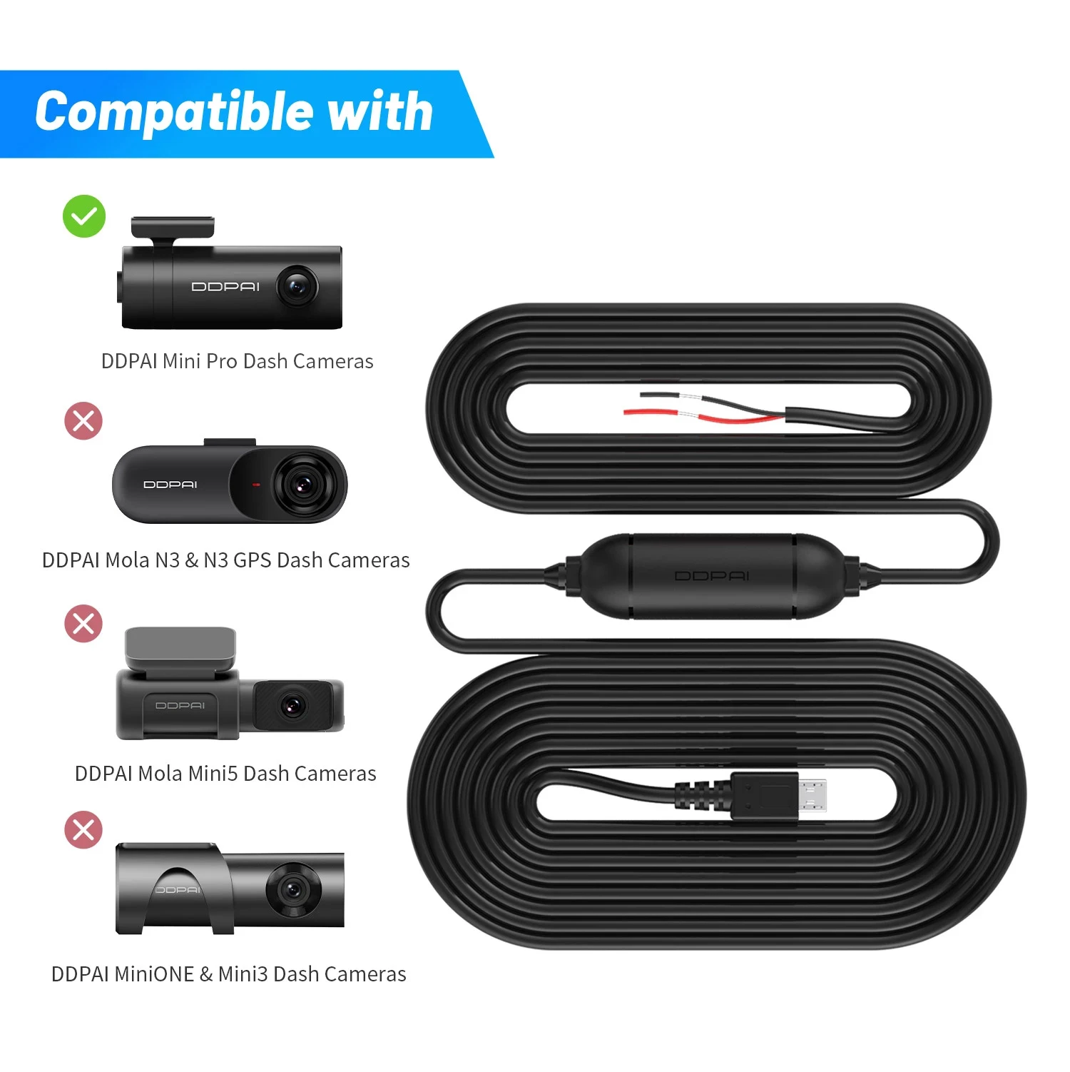 DDPAI Mini Pro Dash Cam Hardwire Kit, Plozoe 12V-24V to 5V Car Dash ...