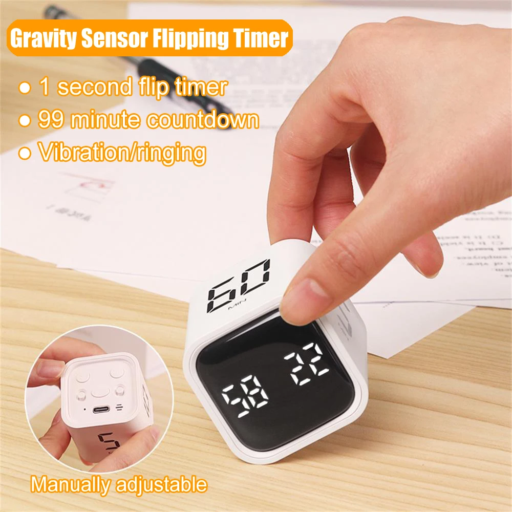 Productivity Cube Timer Gravity Sensor Flipping LED Display 4 Preset Time Dual Modes Countdown ...