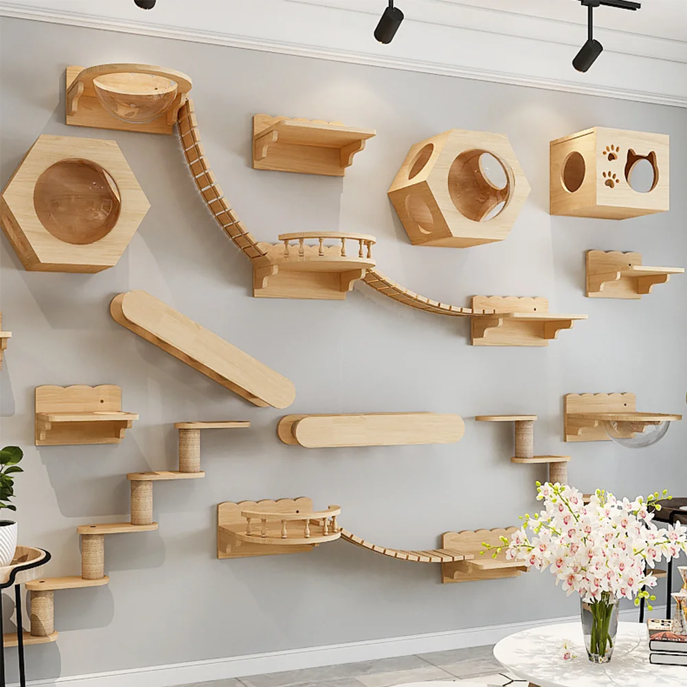 1-Piece-Cat-Wall-Mounted-Cat-Climbing-Wooden-Shelves-Cat-Tree-Cat ...