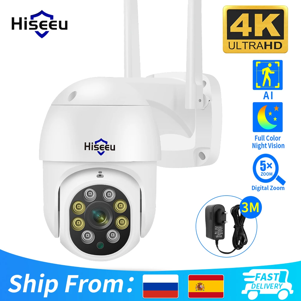 Hiseeu 8mp 4k Ptz Ip Camera Wifi Outdoor Two-way Audio Cctv Security ...