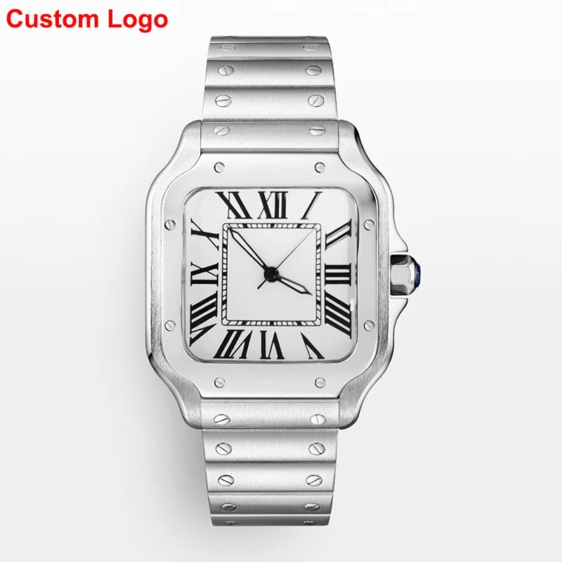 남성용 로마 스케일 자동 사각 실버 시계, 일본 미요타 8215 무브먼트, 스테인레스 스틸, 맞춤형 로고 제공, 38mm ...