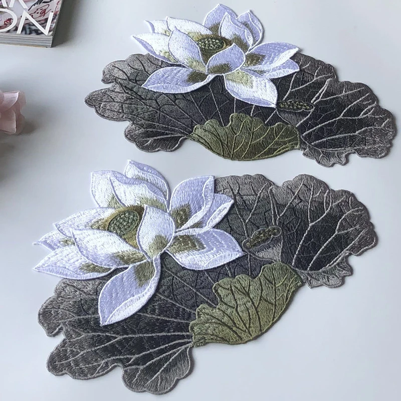 Embroidered Applique Lotus | Chinese Embroidered Patch | Embroidered ...