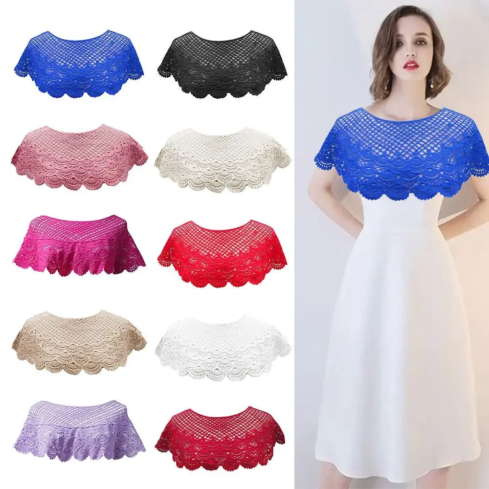 Female Women Lace Hollow Embroidered Short Shawl Sunscreen Shawl False ...
