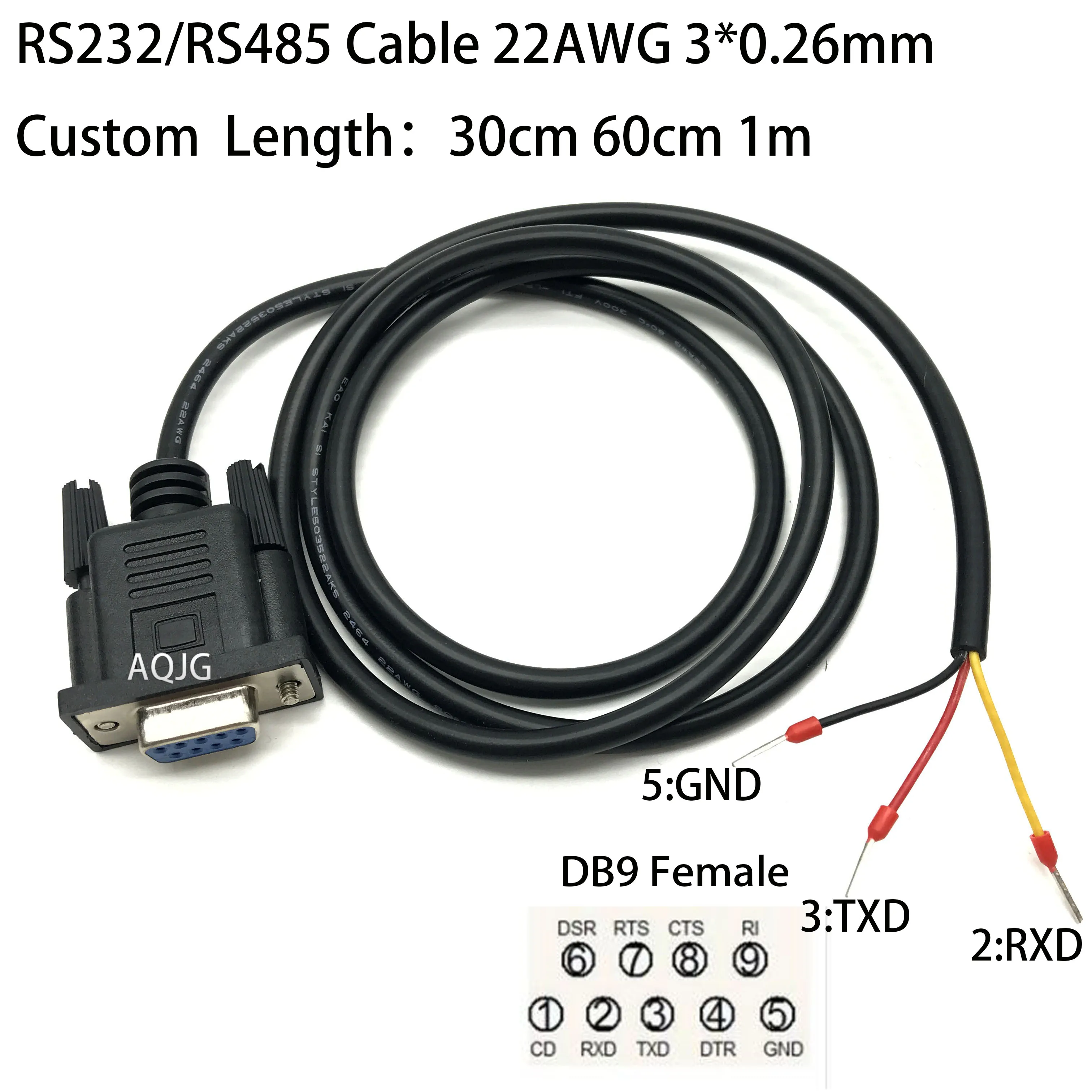 1PCS DB9 to 3pin （2 3 5 ）Cable 3pin RS232 RS485 Converter 30cm 60cm 1m customize DB9 Female Plug ...