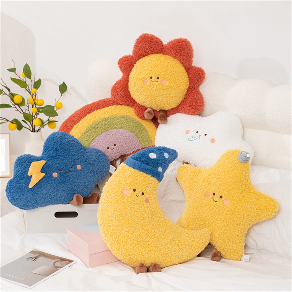 Soft Starry Sky Pillow Cute Rainbow Moon Star Plush Pillow Creative Sun ...