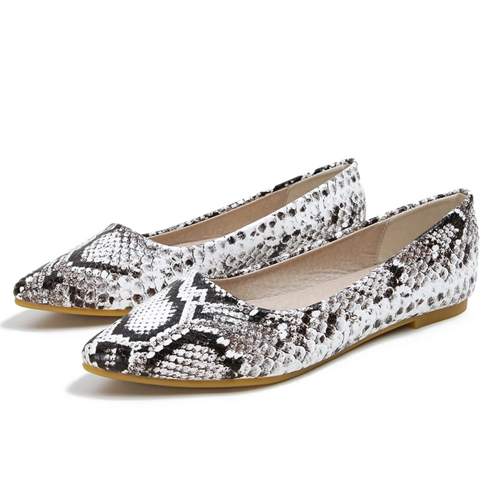 Fashion Snake Pattern Shoes Women Flat Pointed Toe Shallow Dress ...