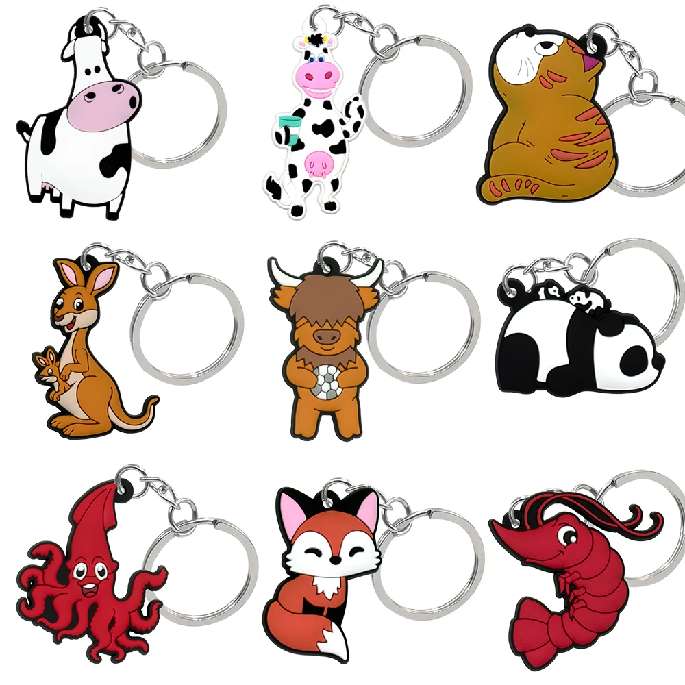 1PCS Cute Animal Keychain Kawaii Fox Panda Kangaroo Highland Cattle ...