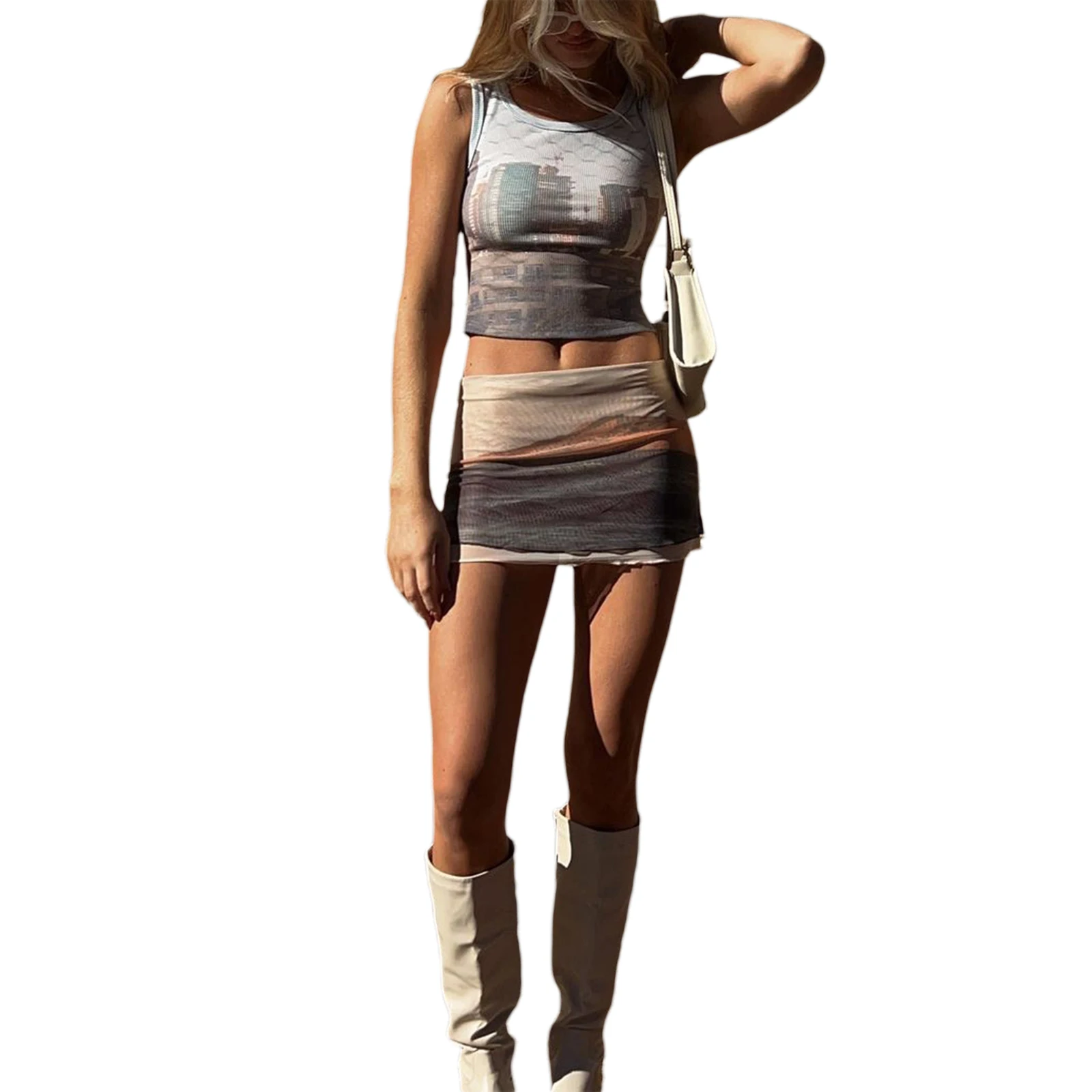 Summer-Women-Round-Neck-Sleeveless-Crop-Tanks-Tops-Elastic-Waist-Mesh ...