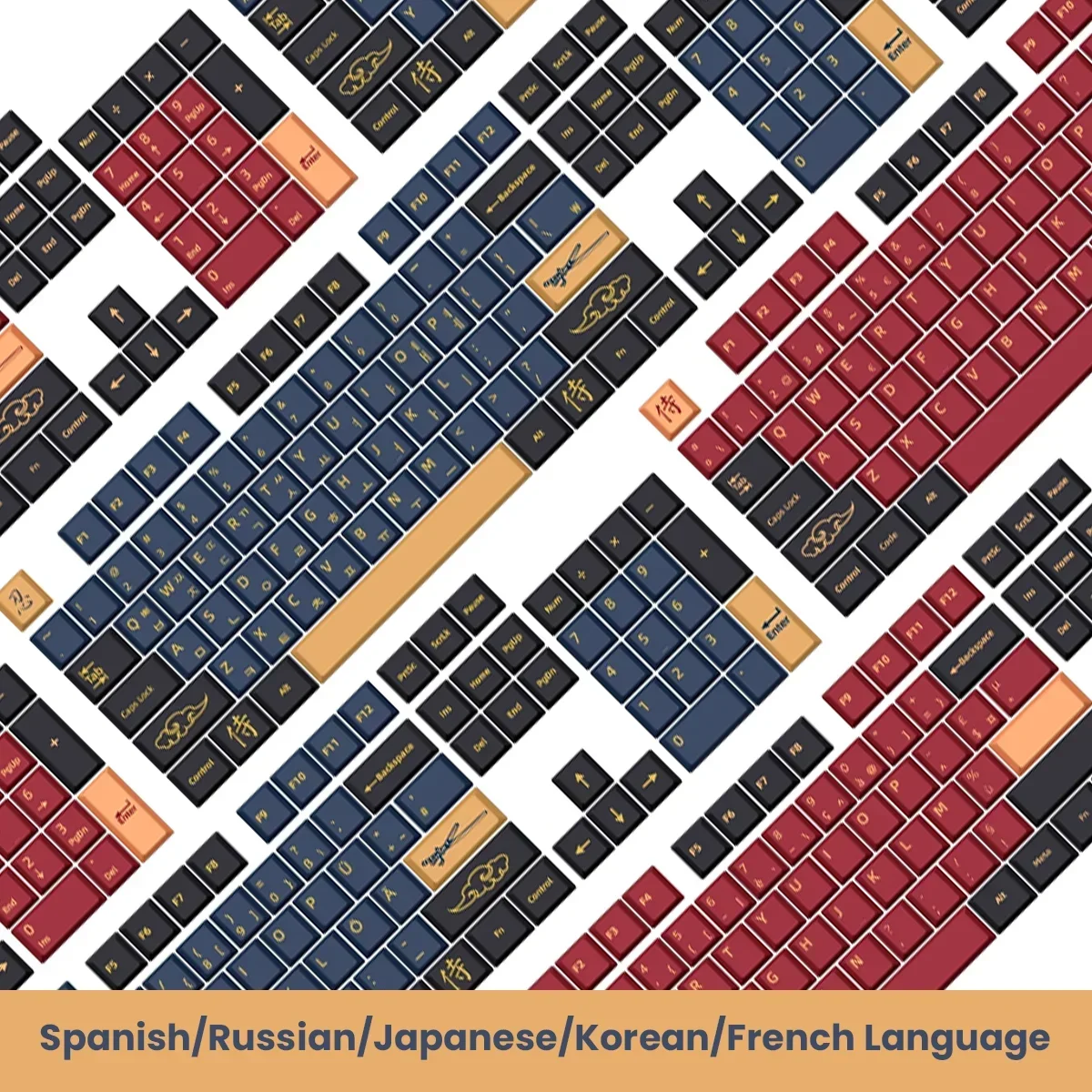 RED-BLUE-Samurai-Spanish-Japanese-Korean-Russian-French-PBT-Keycaps-ISO ...