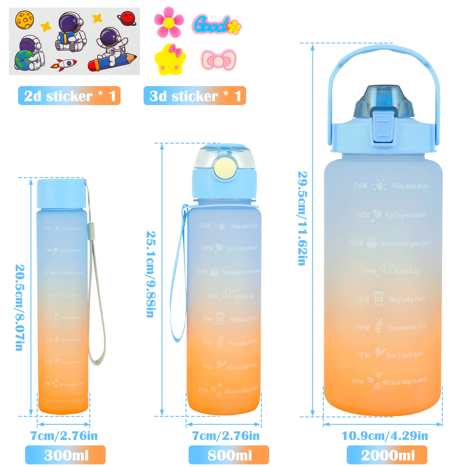3-Pack-Water-Bottles-with-2L-Large-Bottle-800MLPortable-Bottle-300ML ...