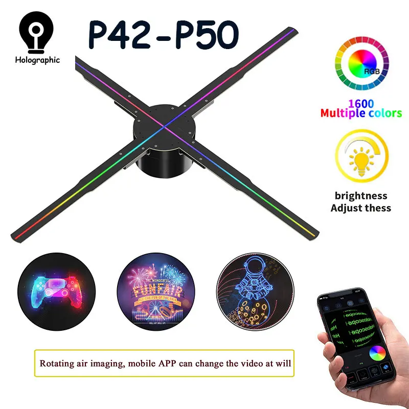 최신 P42 P50 3D 팬 홀로그램 프로젝터 와이파이 Led 3D 디스플레이 광고 로고 라이트 원격 광고 디스플레이 라이트 ...