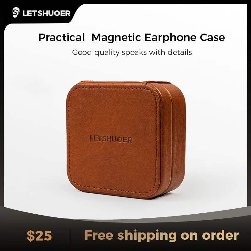 Blue/Brown PU leather Square Earbud Case, Waterproof Headphone Case ...