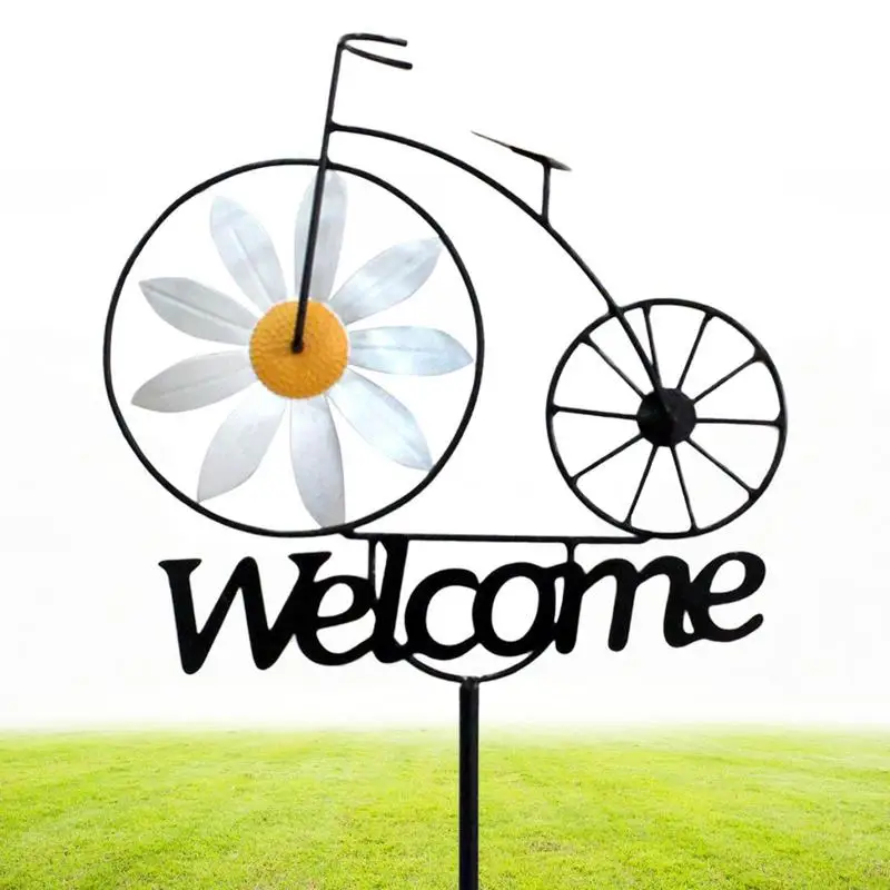 Garden-Welcome-Stake-Garden-Iron-Stakes-With-Windmill-Bicycle-Design ...