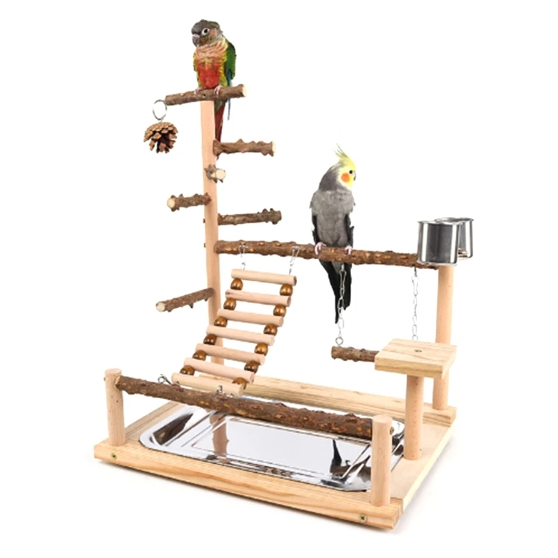 Parrot Playstand Bird Plays Stand Cockatiel Playground Wooden Perch Gym ...