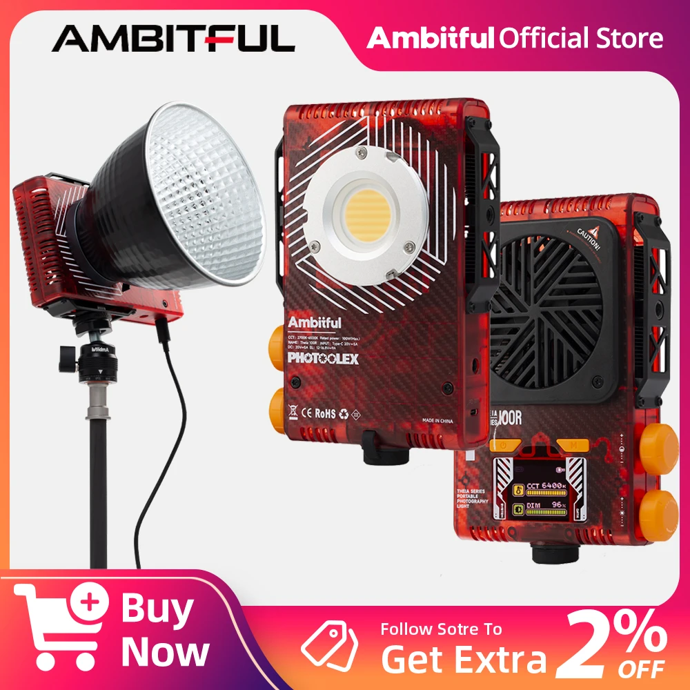 AMBITFUL Q100R Luz de bolsillo portátil 100W Luz de vídeo LED bicolor ...