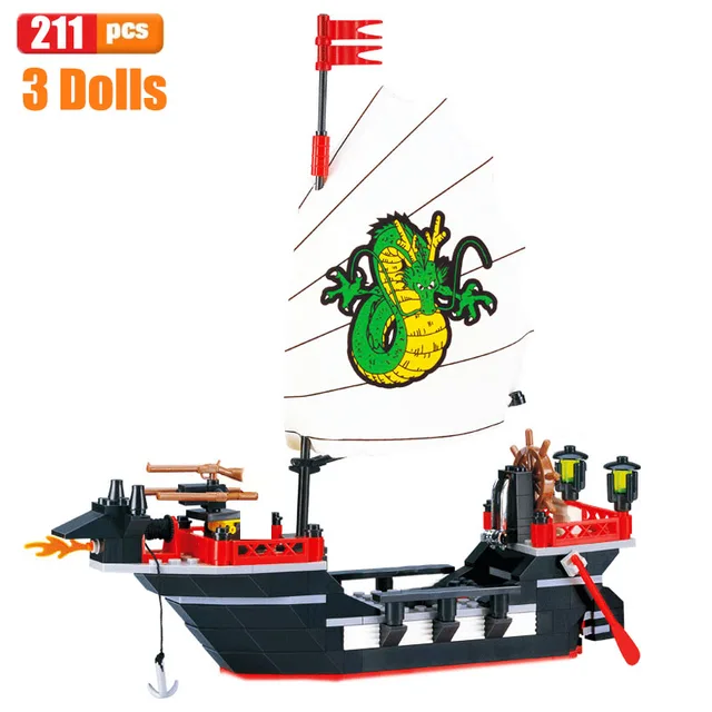 Ideas Enlighten Big Black Pearl Pirate Ship Building Block Military ...