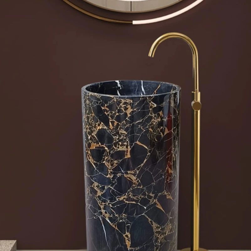 Natural-marble-integrated-floor-standing-column-basin-round-artistic ...