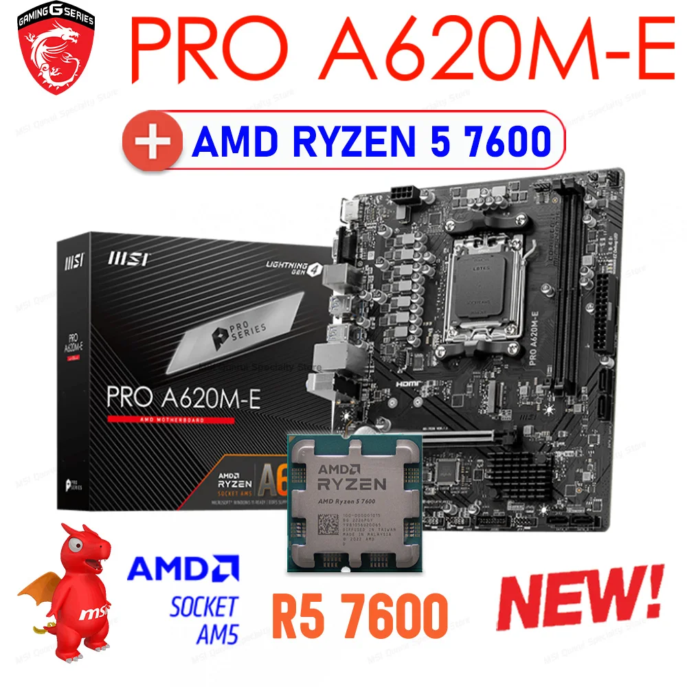 Placa base MSI PRO A620M E, Combo de enchufe AM5 CPU AMD Ryzen 5 7600, Kit de procesador AMD ...