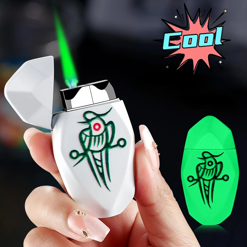 Portable-Windproof-Lighter-Creative-Mahjong-Diamond-Shaped-Green-Flame ...