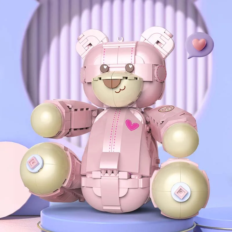Cute Friend Pink Teddy Bear MOC Building Blocks Healing Companion Doll ...