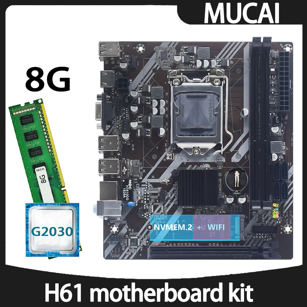 Placa-mãe h61 ddr3 8gb 1600mhz memória ram com processador cpu intel pentium g2030 e kit lga ...