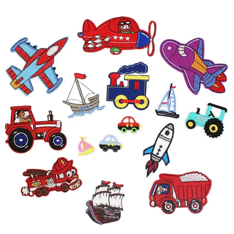 15pcs/lot Mix Vehicle Patches Embroidered Cartoon Airplane Train Car ...
