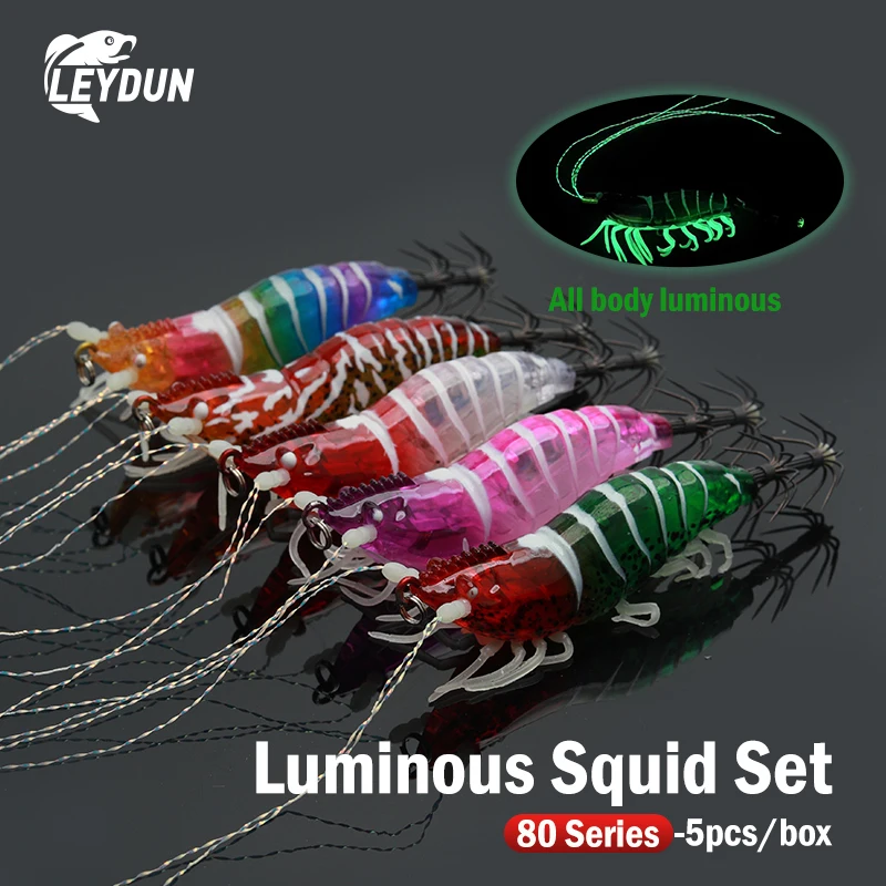 Luminous Squid Jig Shrimp Squid BKK Hook 100mm 5pcs/set Fishing Lures ...