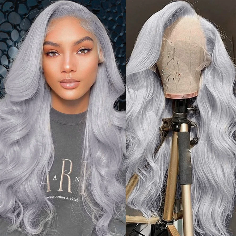 Silver-Grey-Body-Wave-Lace-Front-Human-Hair-Wigs-For-Women-28-30-Inch ...