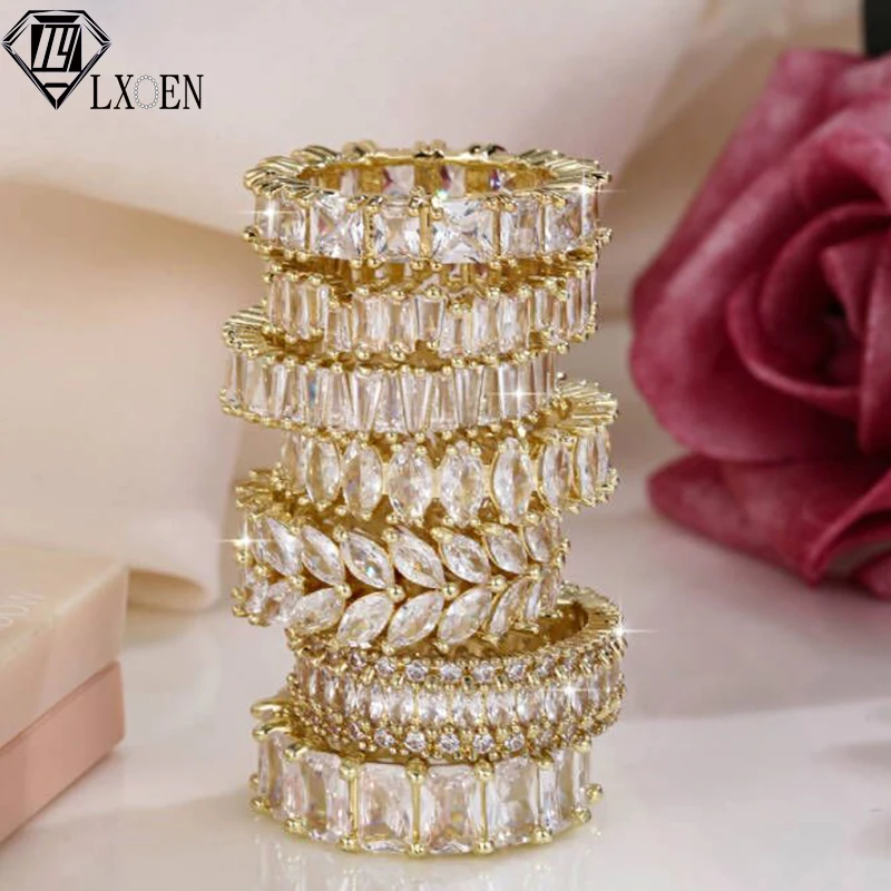 LXOEN-Classic-Luxury-Zircon-Gold-Color-Rings-Crystal-Eternity-Band ...