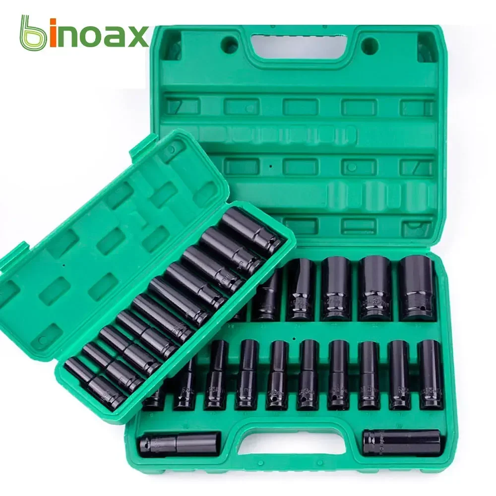 Binoax 1/2" Drive Socket Set 10-20Pcs Metric Deep Socket Set 6 Point ...