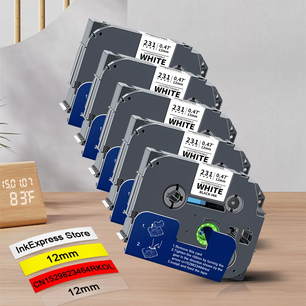 5PK-6-9-12mm-Label-Tape-tzc231-Replace-Brother-TZe-Tape-tze231-tze131 ...
