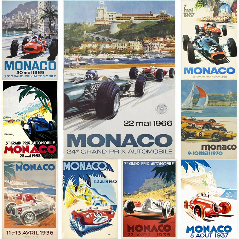 Vintage Car Races Monaco Prix F1 Racing Poster Canvas Parting F1 ...
