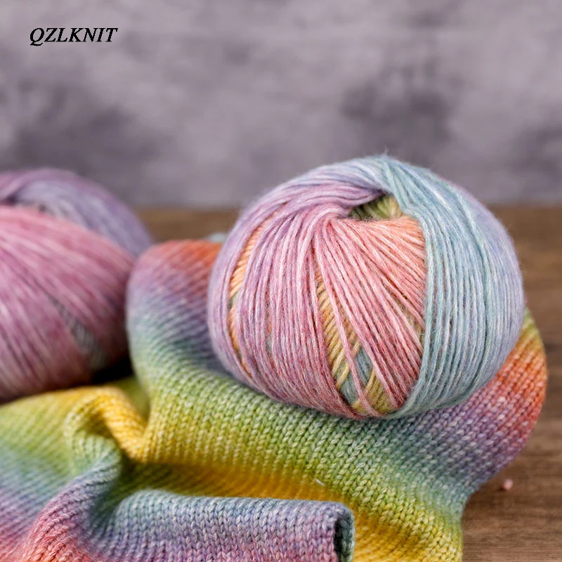 QZLKNIT-100g-10pcs-Rainbow-Yarn-Segment-dyeing-Yarn-DIY-Hand-knitted ...
