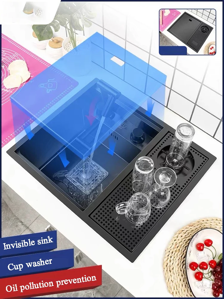 Nano Stainless Steel Kitchen Sink Hidden Cup Washer Sink Bar Invisible ...