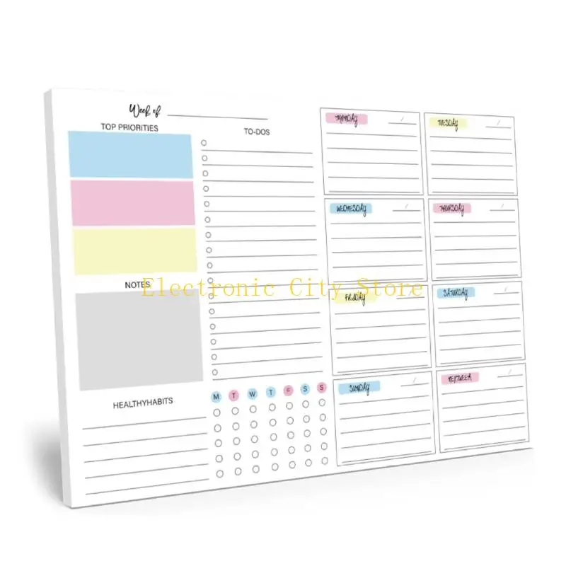 52Color Weekly Tearable Planners Pad For Efficient Time Management Goal ...
